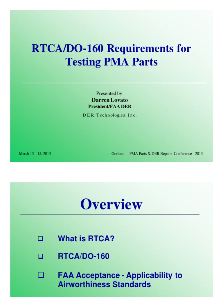 RTCA DO-160 Testing of PMA Parts | Federal Aviation Administration ...