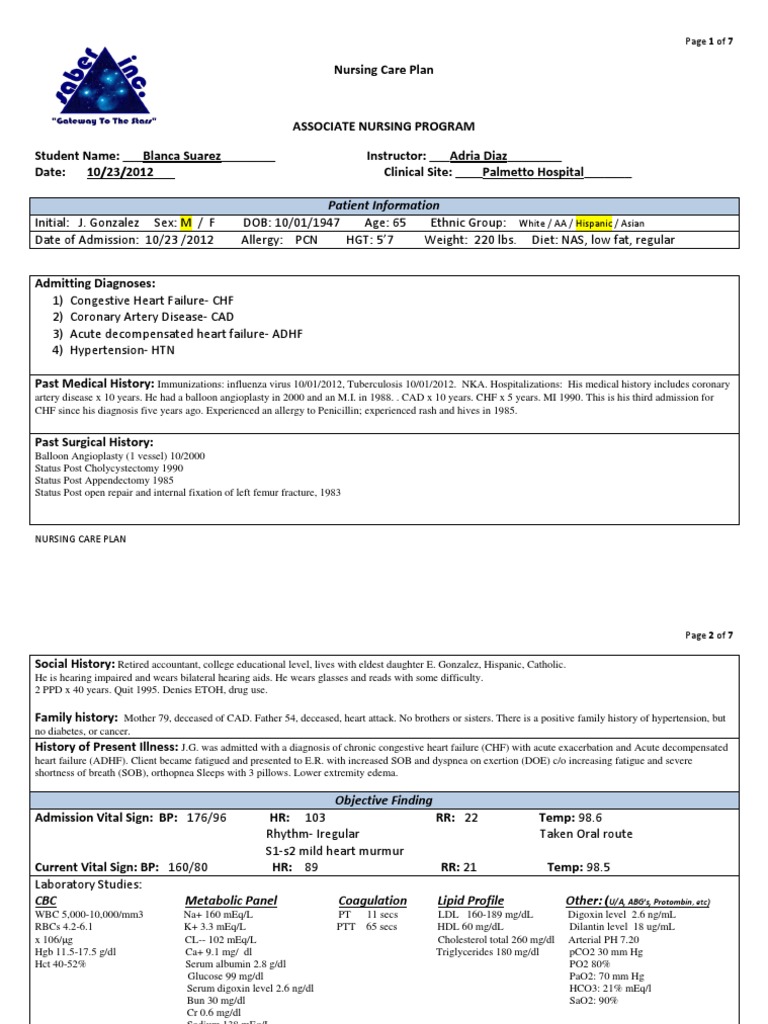 SABER-Nursing Care Plan #1 - JG | PDF | Heart Failure | Heart