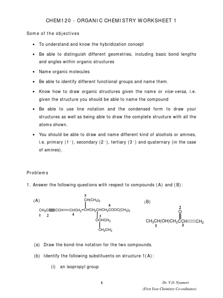 Worksheet For Organic Section | PDF | Isomer | Chemical Reactions