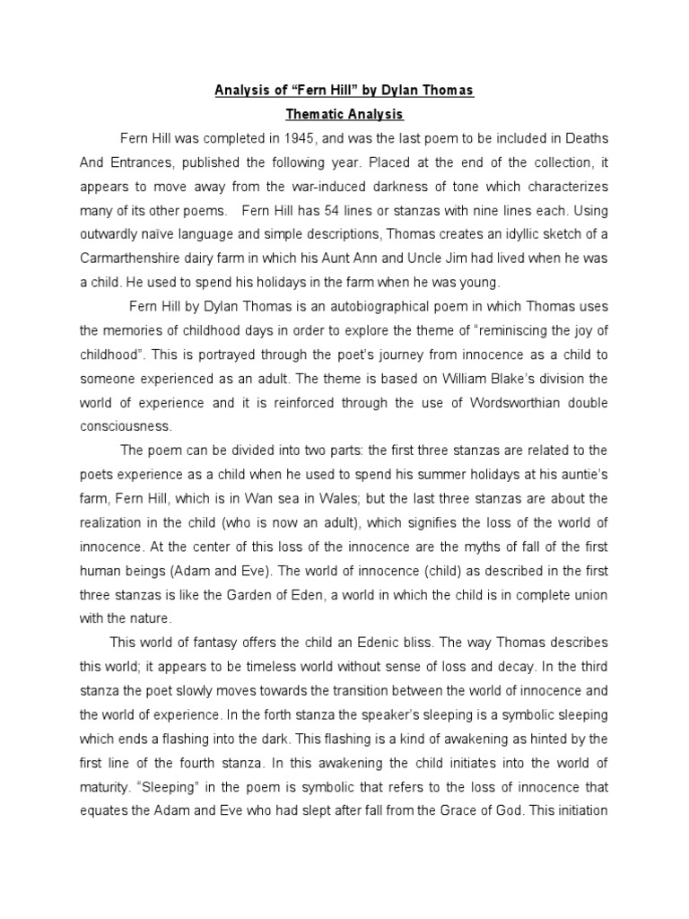 Fern Hill | Childhood | Poetry