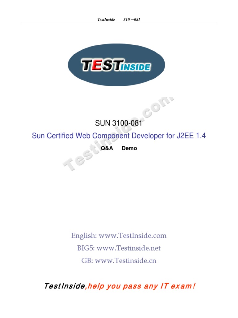 SUN 3100-081 Sun Certified Web Component Developer For J2EE 1.4 | PDF | Class (Computer ...