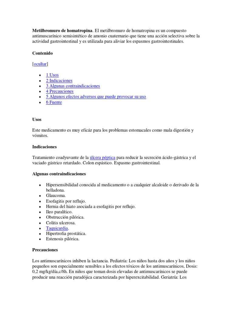 Metilbromuro de Homatropina: Usos y Efectos | PDF | Síndrome del ...