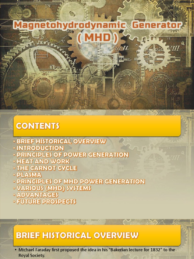 MHD Generator Presentation | PDF | Plasma (Physics) | Magnetohydrodynamics