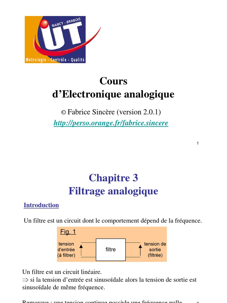 Cours Electronique Analogique Filtrage | PDF | Filtre (électronique ...