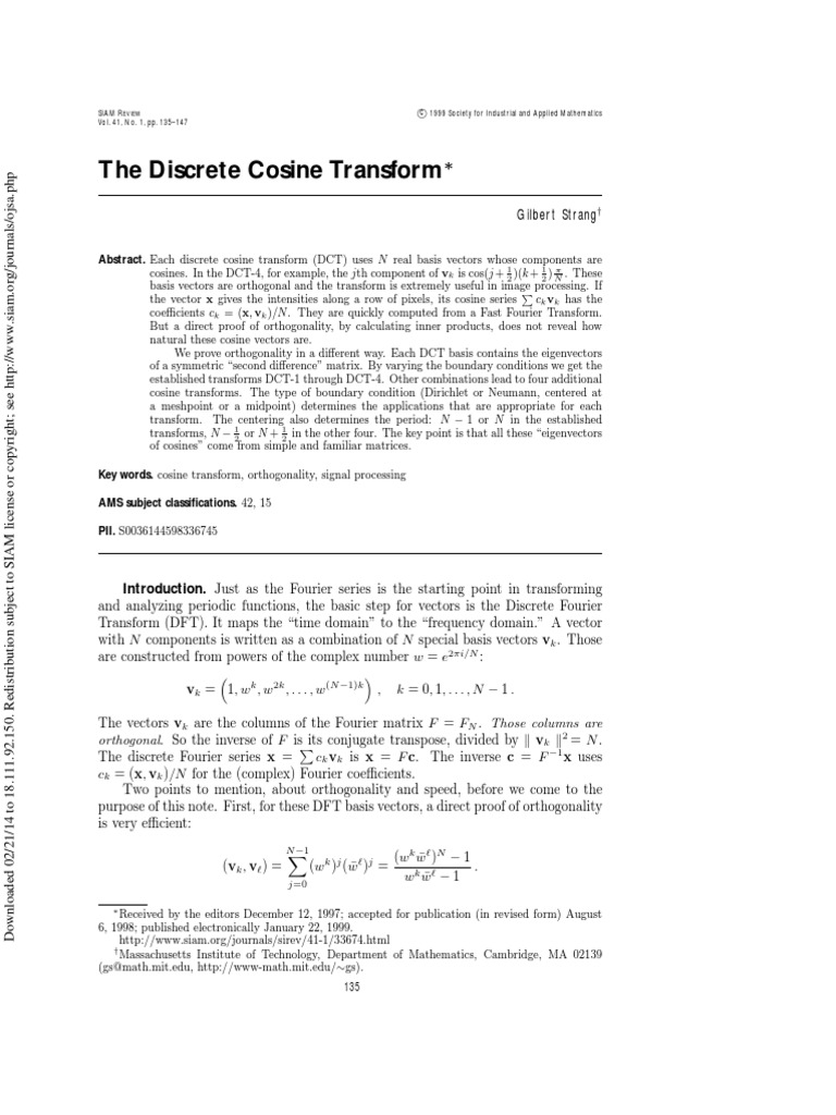 Discrete Sine Transform Pdf Eigenvalues And Eigenvectors Matrix Mathematics