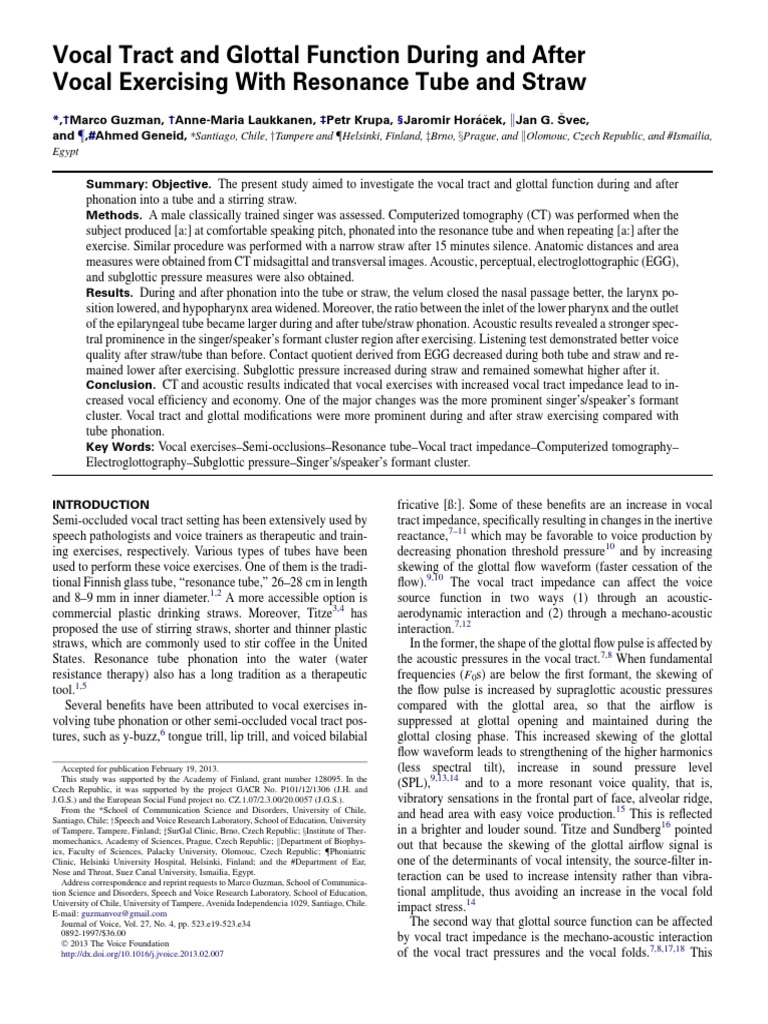 Vocal Tract and Glottal Function During and After Vocal Exercising With ...