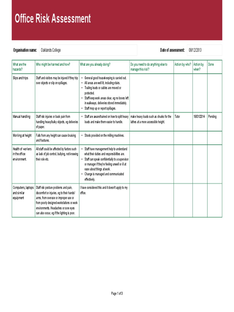Office Risk Assessment | Download Free PDF | Risk Assessment | Risk
