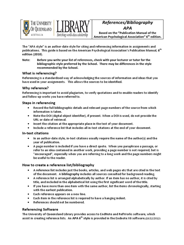 References/Bibliography APA: What Is Referencing? | PDF