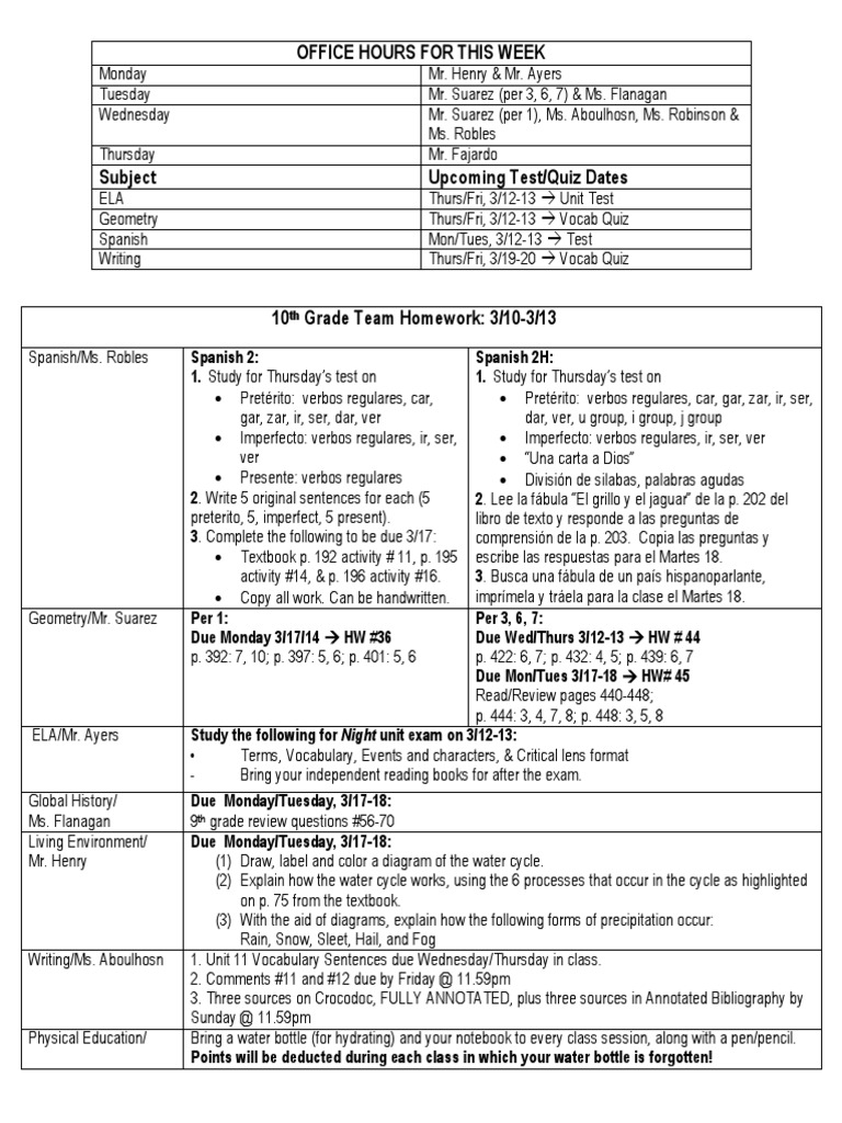 Grade 10 Homework Sheet | PDF | Forms Of Water | Precipitation