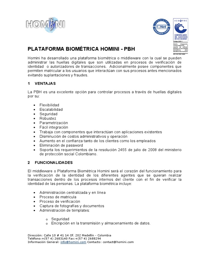 Plataforma Biométrica Homini: Identificación Segura | PDF | Biometría ...