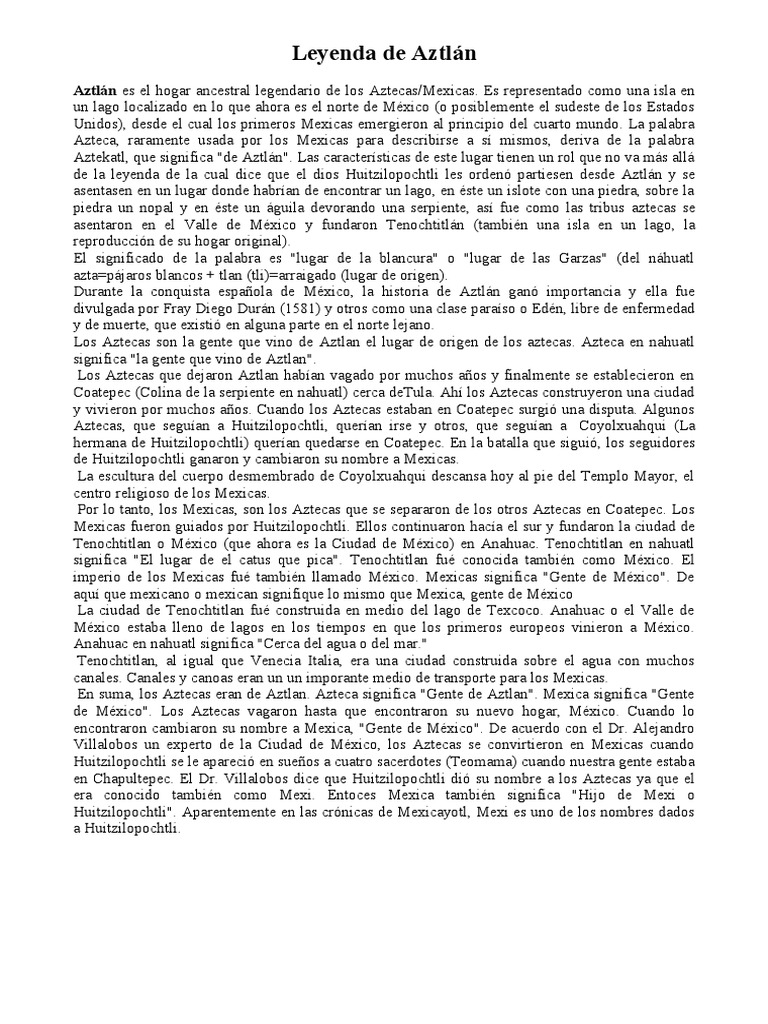 Leyenda de Aztlán | PDF | Folklore Mexicano | México
