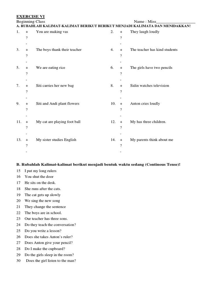 Beginning Class Name: Miss - : Exercise Vi | PDF