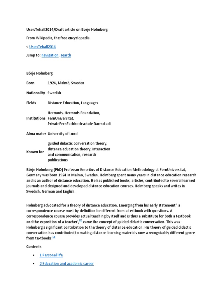 Article On Borje Holmberg With References | PDF | Distance Education | Epistemology