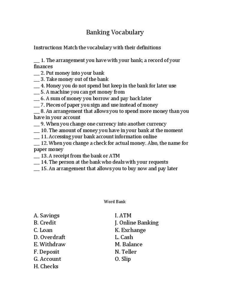 Banking Vocabulary and Expressions | PDF | Banks | Automated Teller Machine