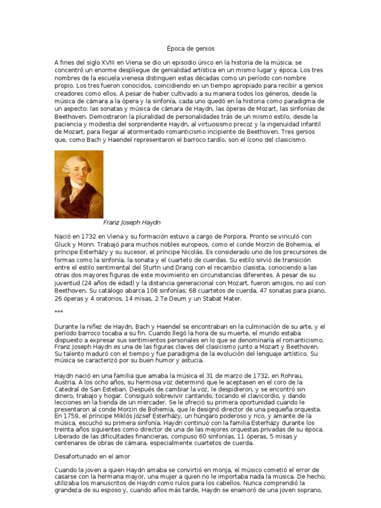 Época de Genios (Clasicismo) | PDF | Ludwig Van Beethoven | Wolfgang Amadeus Mozart