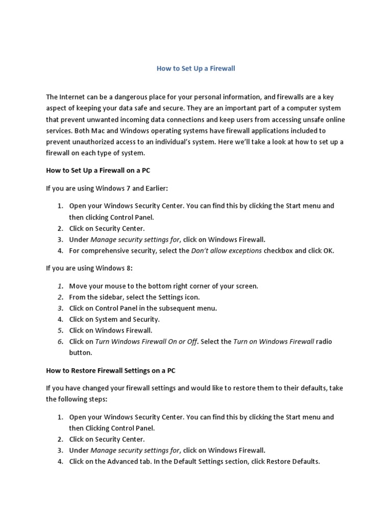 How To Set Up A Firewall | PDF | Computer Security | Security