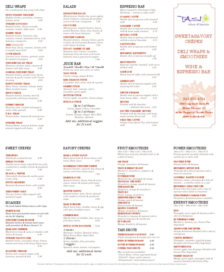 Tasi Bites and Blends Menu - 2011 | PDF | Salad | Foods