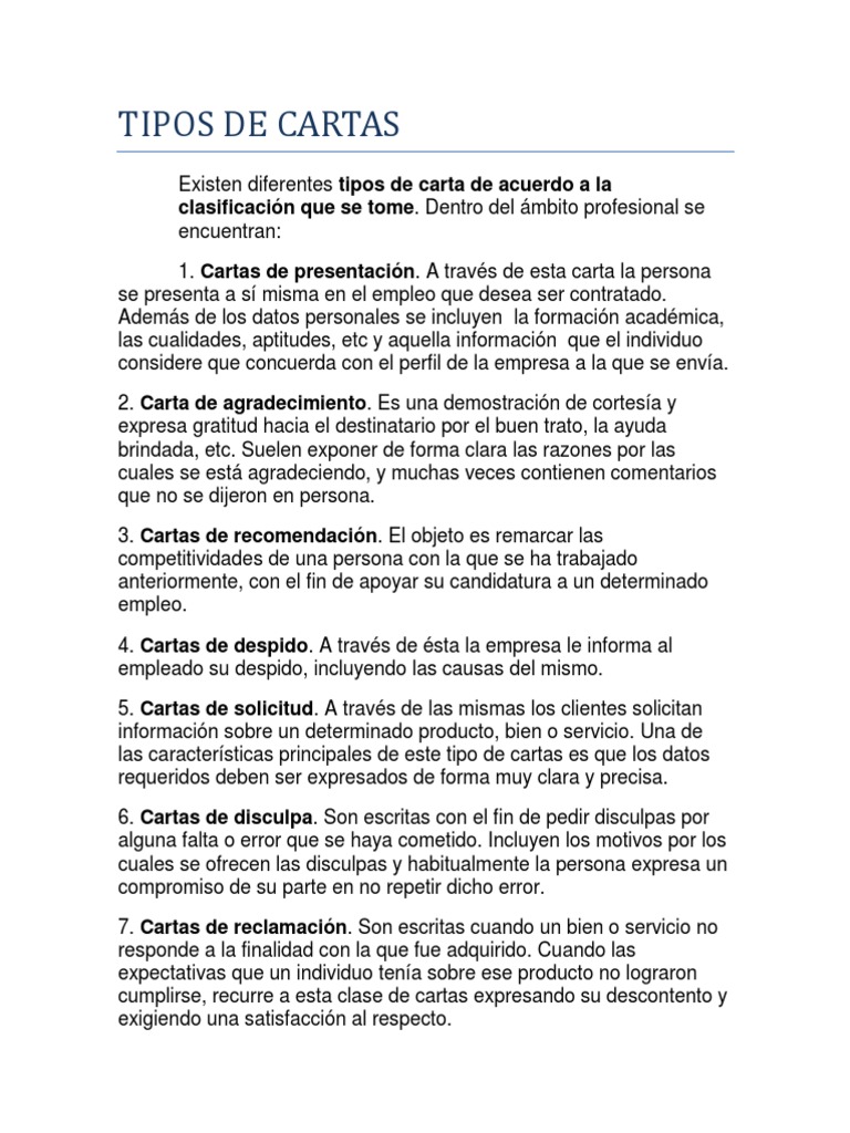 Tipos de Cartas | PDF | Cultura (general)