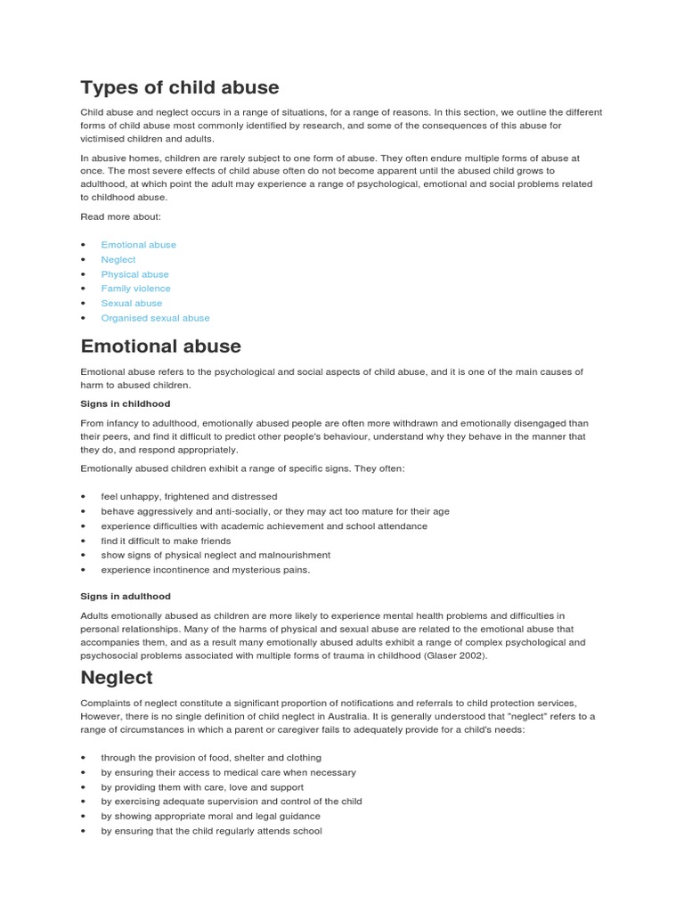 Types of Child Abuse | PDF | Child Abuse | Child Neglect