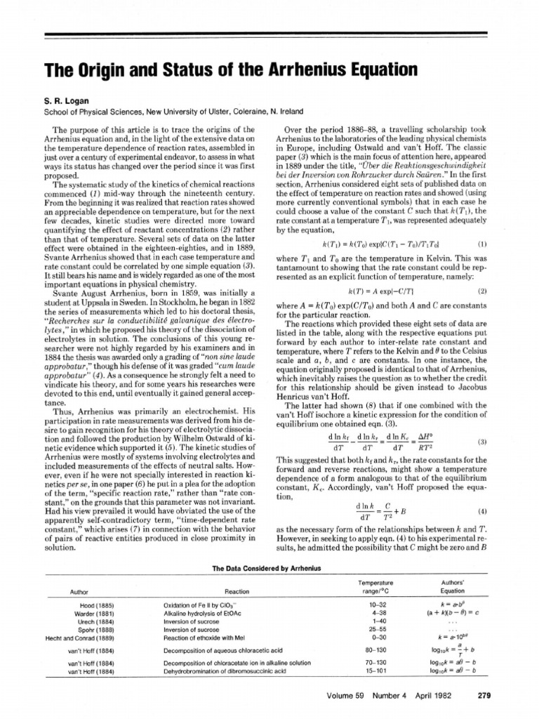 Arrhenius Equation and van't Hoff Isochore | PDF | Chemical Reactions ...