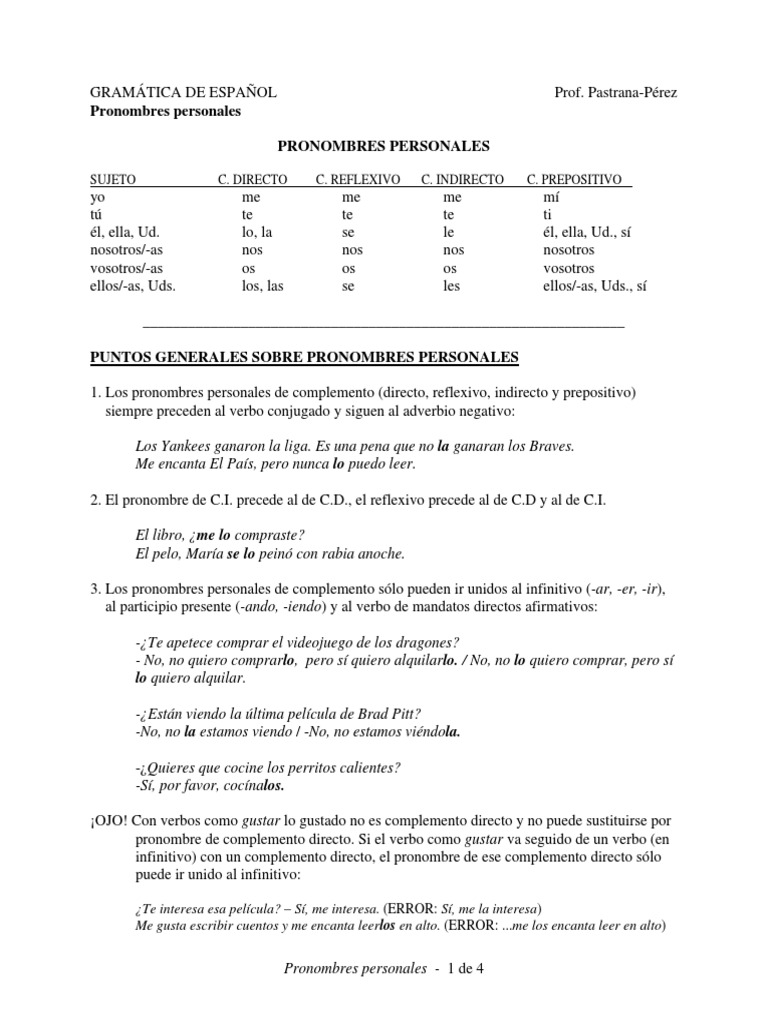 Personal Pron | PDF | Objeto (gramática) | Verbo