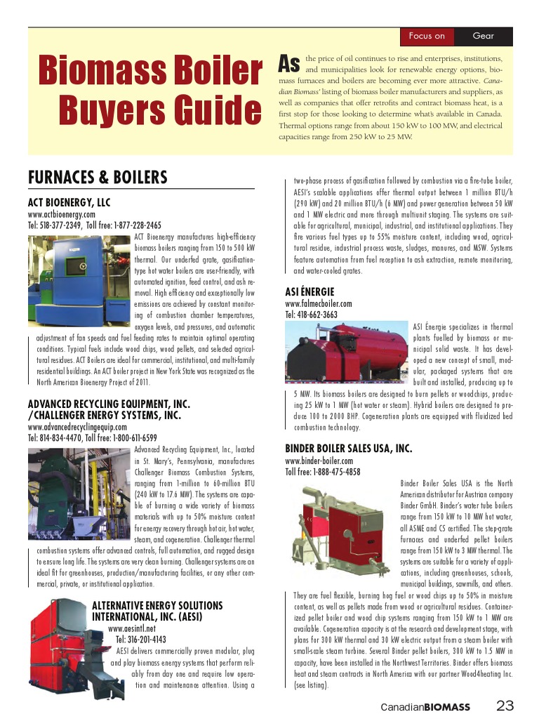 Biomass Boiler - Buyers Guide | PDF | Biomass | Gasification