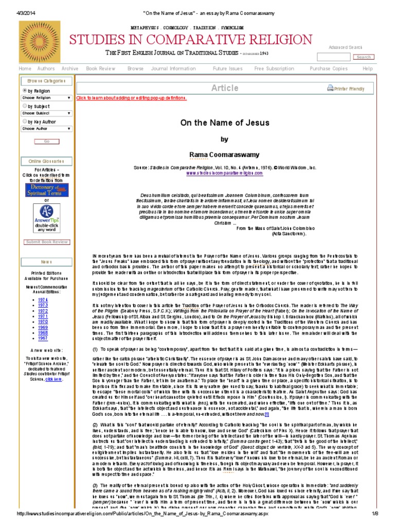 On The Name of Jesus (Rama Coomaraswamy) PDF | PDF | Mary, Mother Of ...