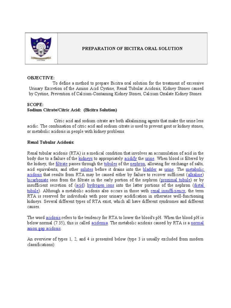 Bicitra Solution | Kidney | Genitourinary System