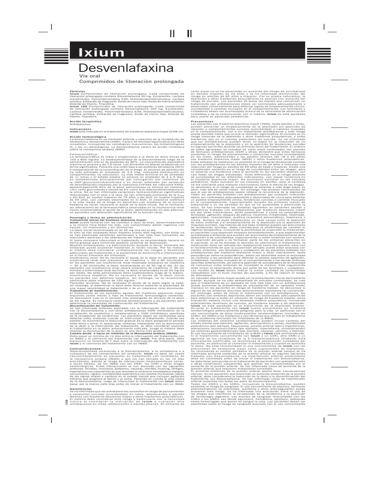 Ixium 100 Comprimidos | PDF | Trastorno depresivo mayor | Antidepresivo