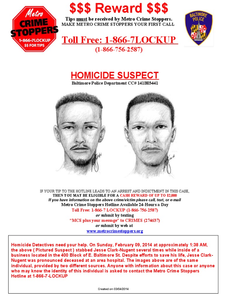 Baltimore Homicide Suspect Tip Reward | PDF