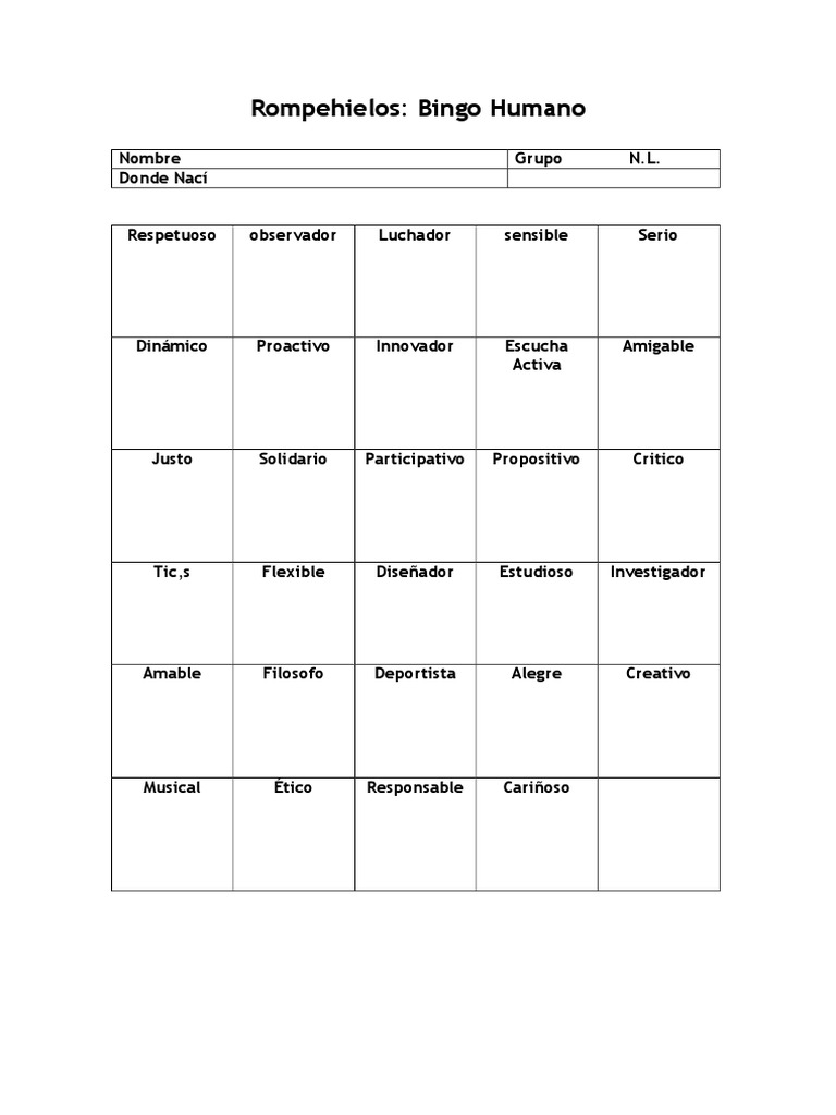 Bingo Humano: Actividad de Rompehielos | PDF