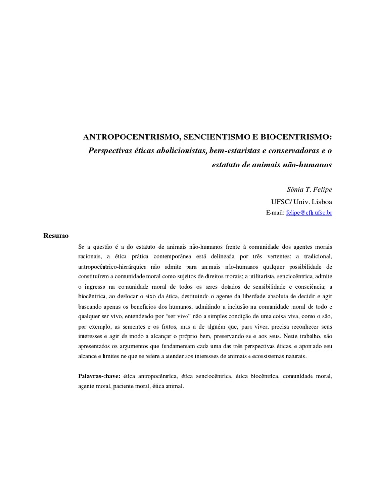 Antropocentrismo, Sencientismo e Biocentrismo | PDF | Moralidade | Justiça