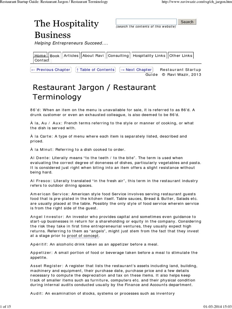 Restaurant Terminology | PDF | Restaurants | Point Of Sale