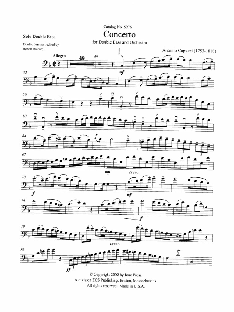 Antonio Capuzzi - Concerto For Double Bass and Orchestra, Double Bass ...