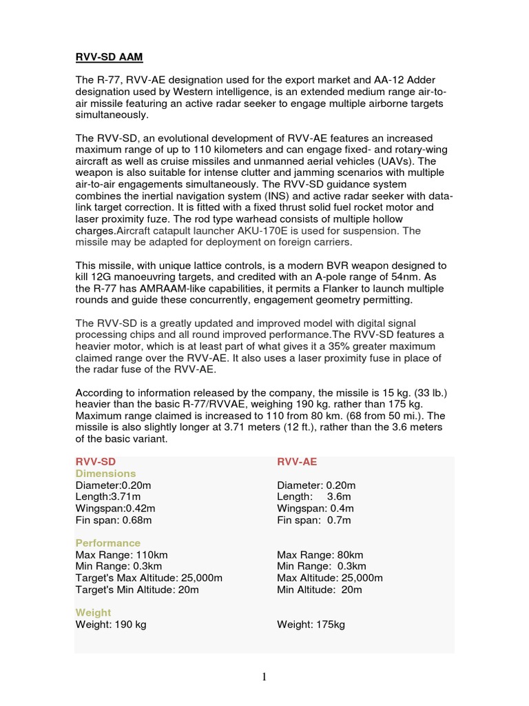 RVV SD | Download Free PDF | Military Technology | Missile Types