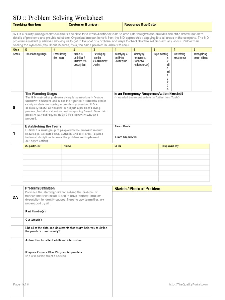 8D Problem Solving Worksheet | Business | Cognition | Prueba gratuita ...