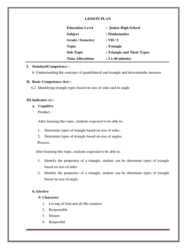Lesson Plan Triangle Pdf Triangle Cognition