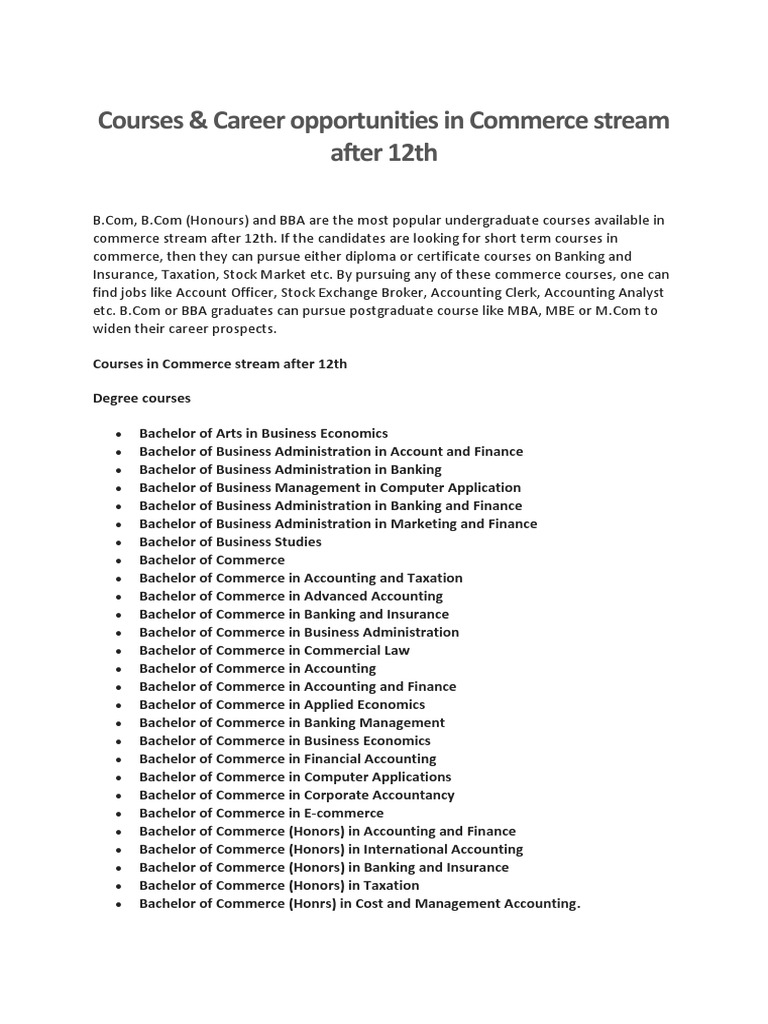 Courses & Career Opportunities in Commerce Stream After 12th | PDF ...