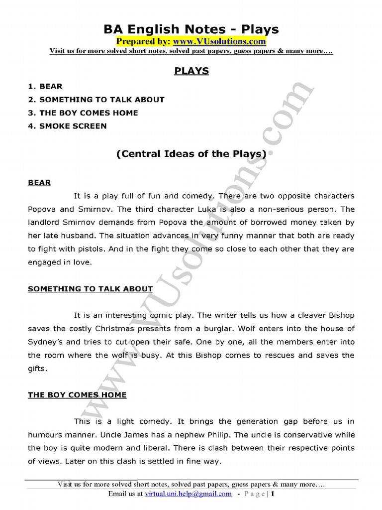 BA English Notes Plays | PDF