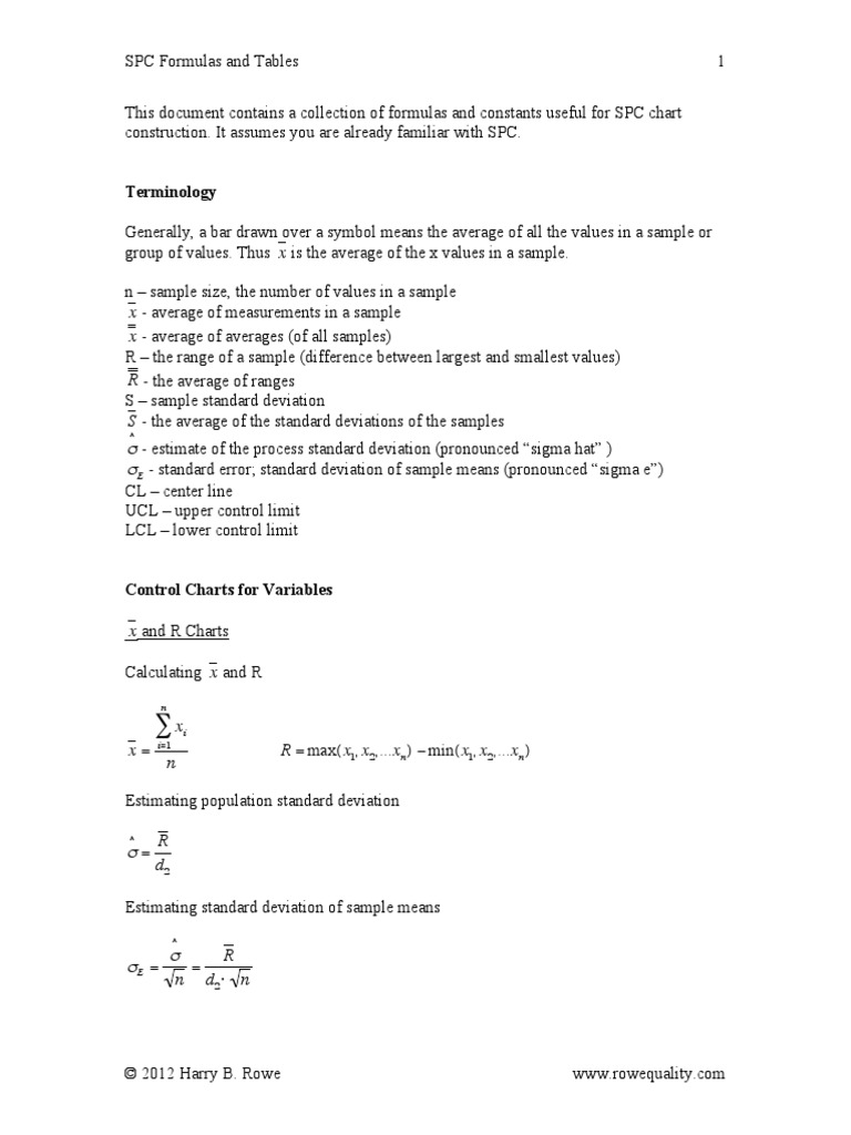 SPC Calculations | PDF | Standard Deviation | Statistical Theory