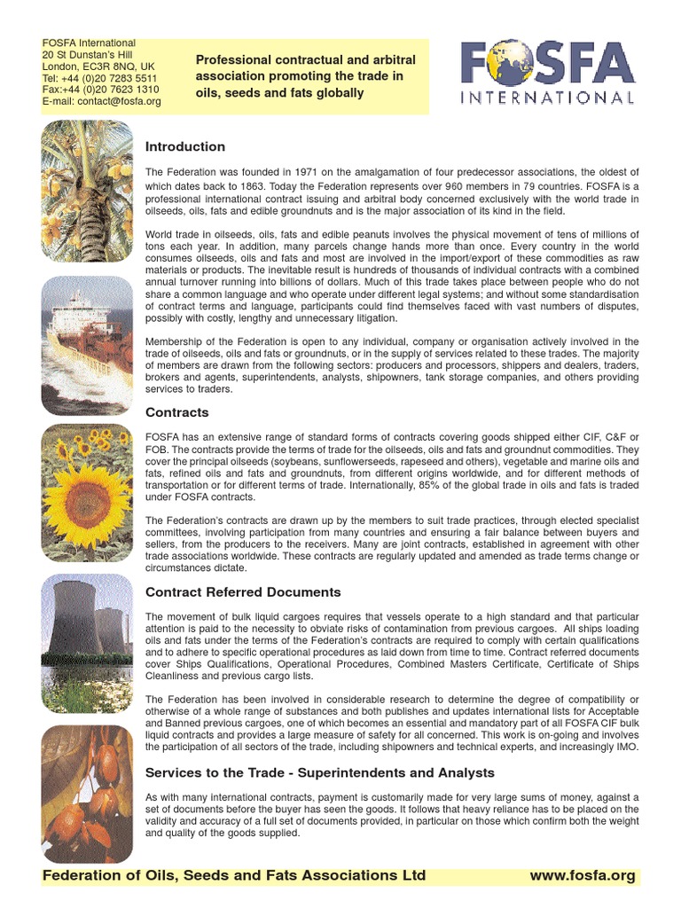 FOSFA Membership Pack | Payments | Vegetable Oil