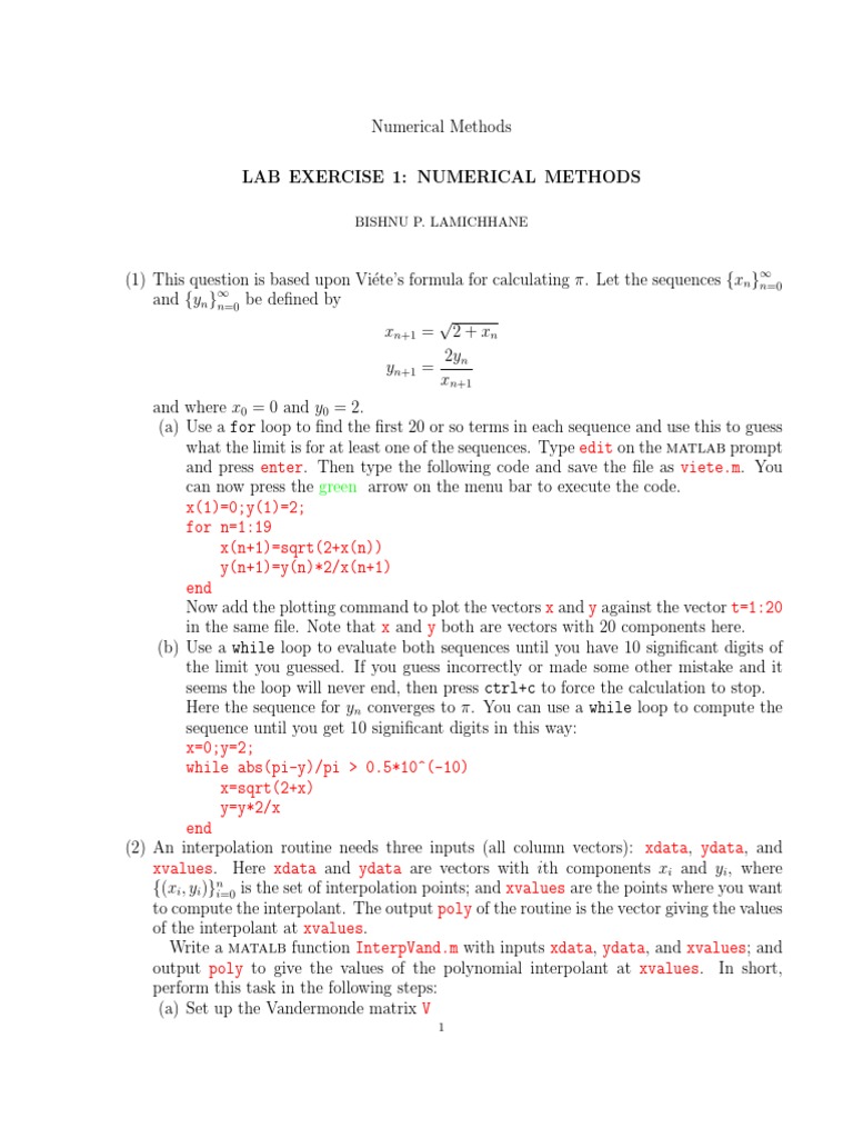 Lab Exercise 1 | PDF | Interpolation | Matlab