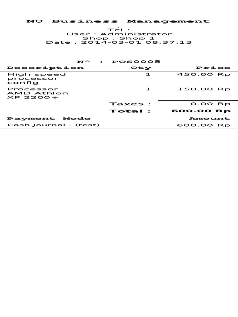 NU Business Management: N°: POS0005 Description Qty Price | PDF | Computers