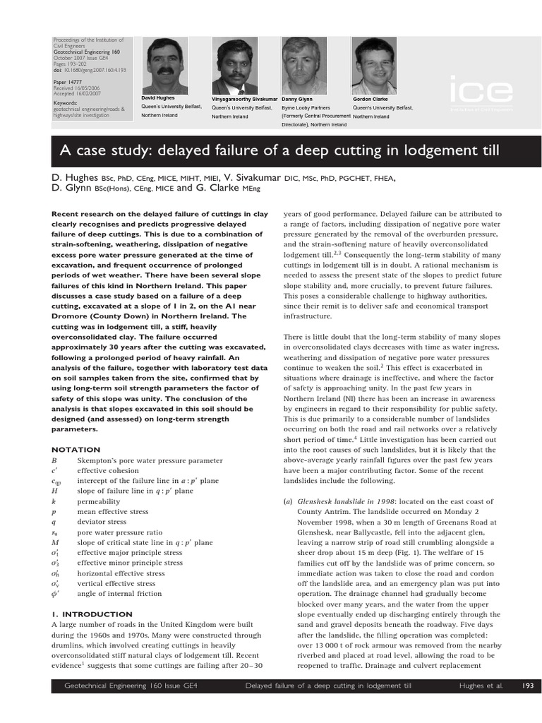 Case Study Delayed Failure of A Deep Cutting in Lodgement Till | PDF ...
