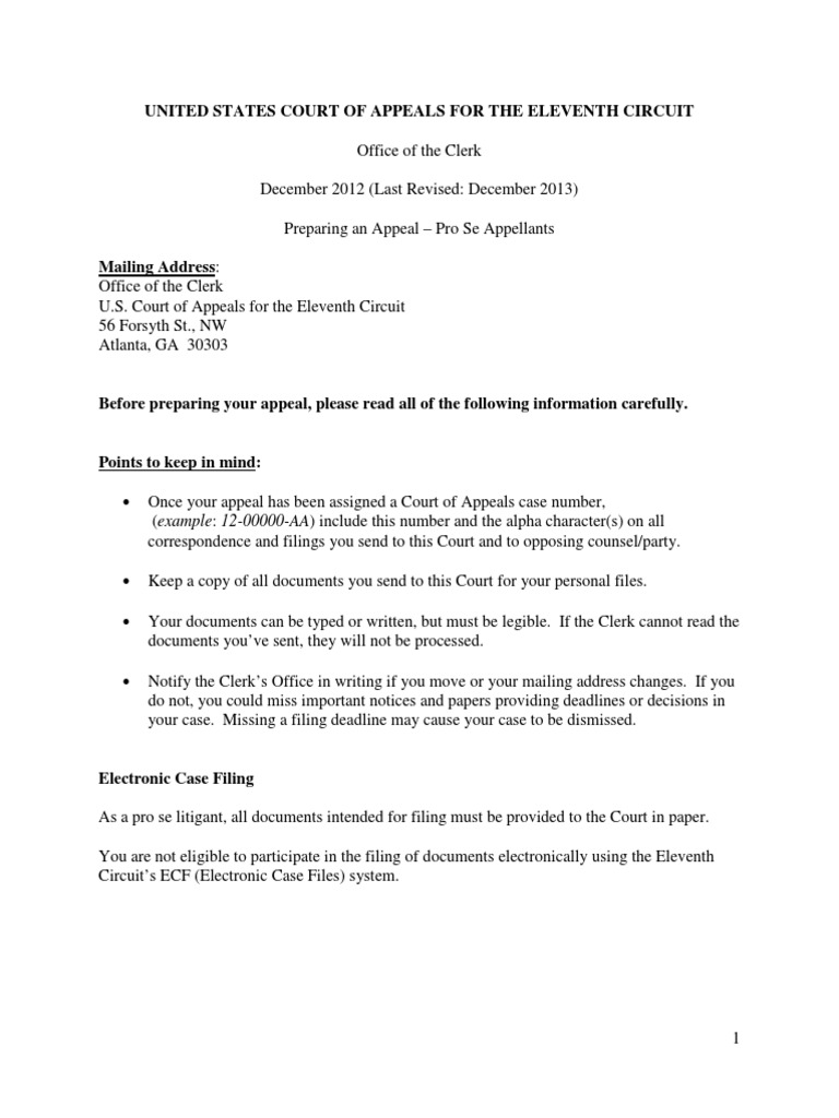 Pro Se Appeal Guidelines for 11th Circuit | PDF | Brief (Law) | United ...