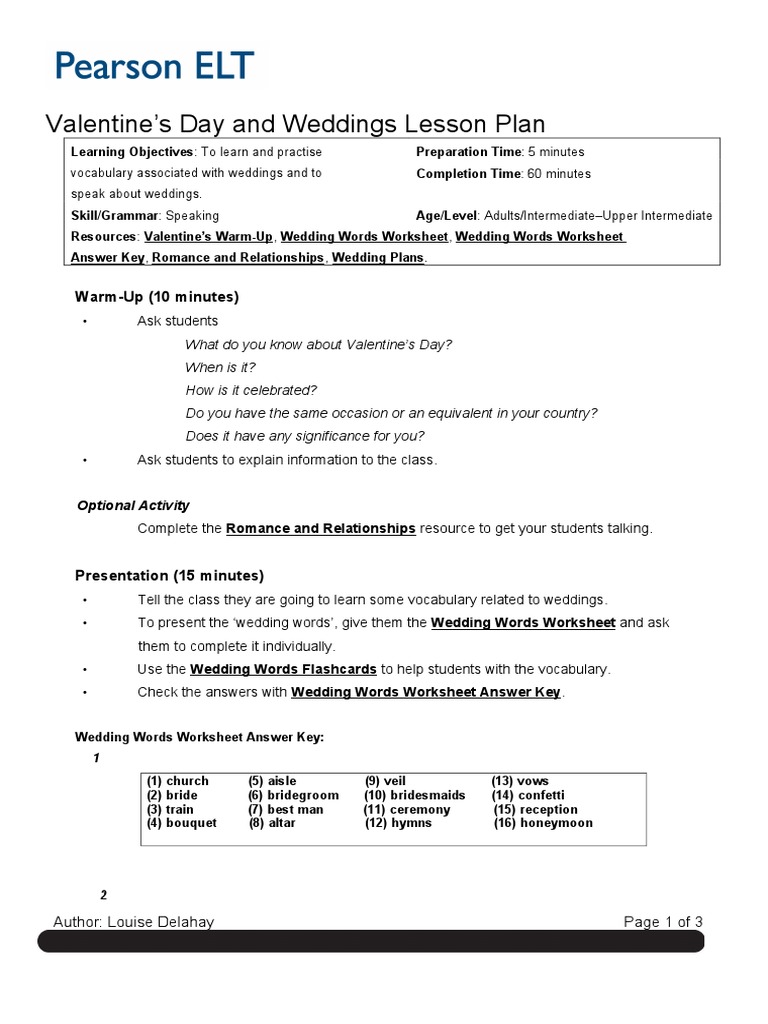 GBLAD10000251 Valentine's Day and Weddings Lesson Plan | PDF ...