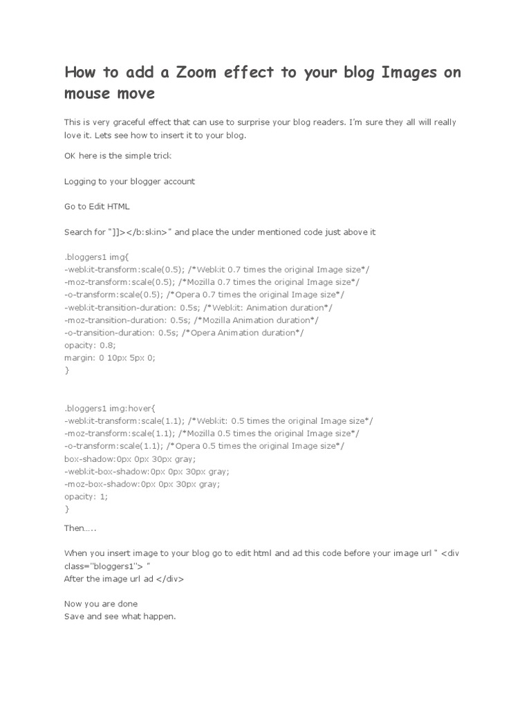 How To Add A Zoom Effect To Your Blog Images On Mouse Move | PDF | Html ...