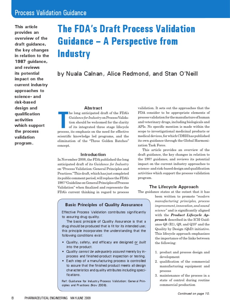 Industry Perspective Fda Draft Validation Pdf Verification And