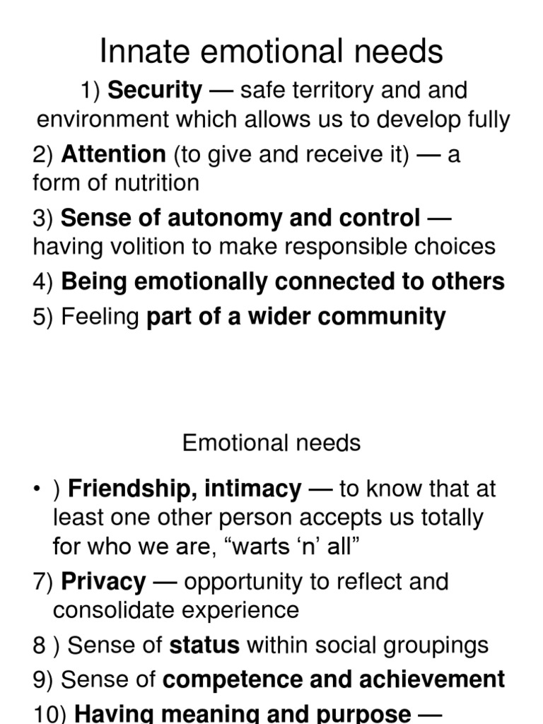 Innate Emotional Needs | PDF | Emotions | Mind