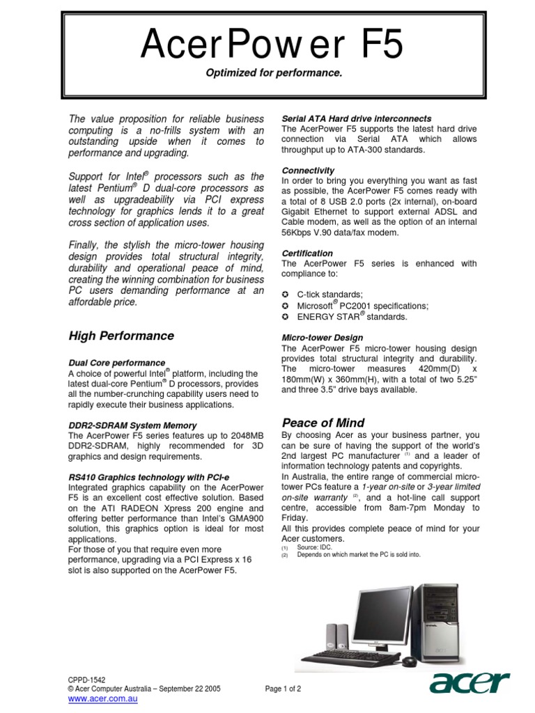 ACER AcerPower F5 Brochure (ACD1112) | PDF | Advanced Micro Devices ...